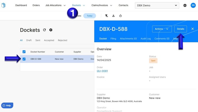 How to change the Order on a Sent Docket - Web View